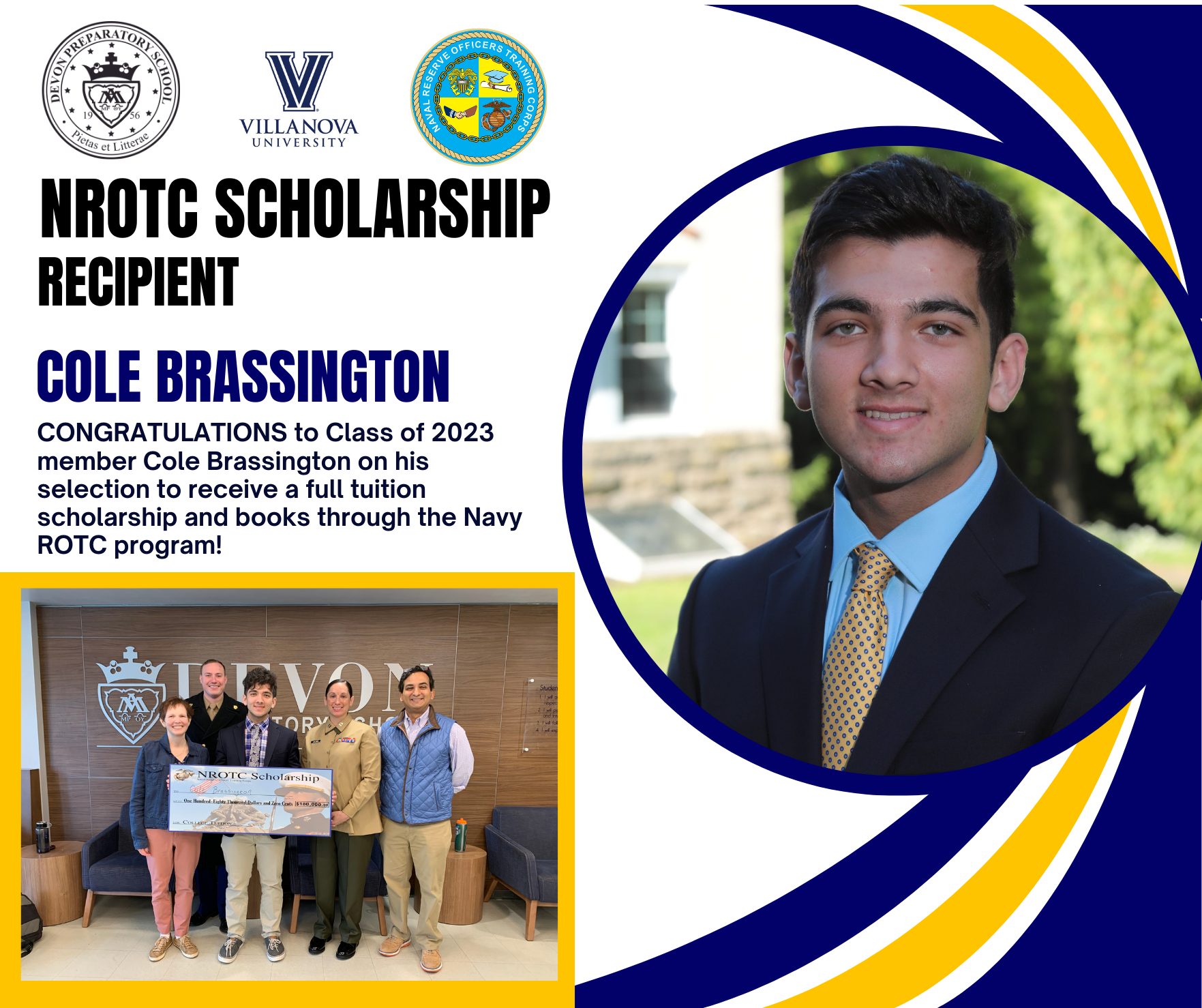 Cole Brassington '23 awarded FULL SCHOLARSHIP through the Navy ROTC ...