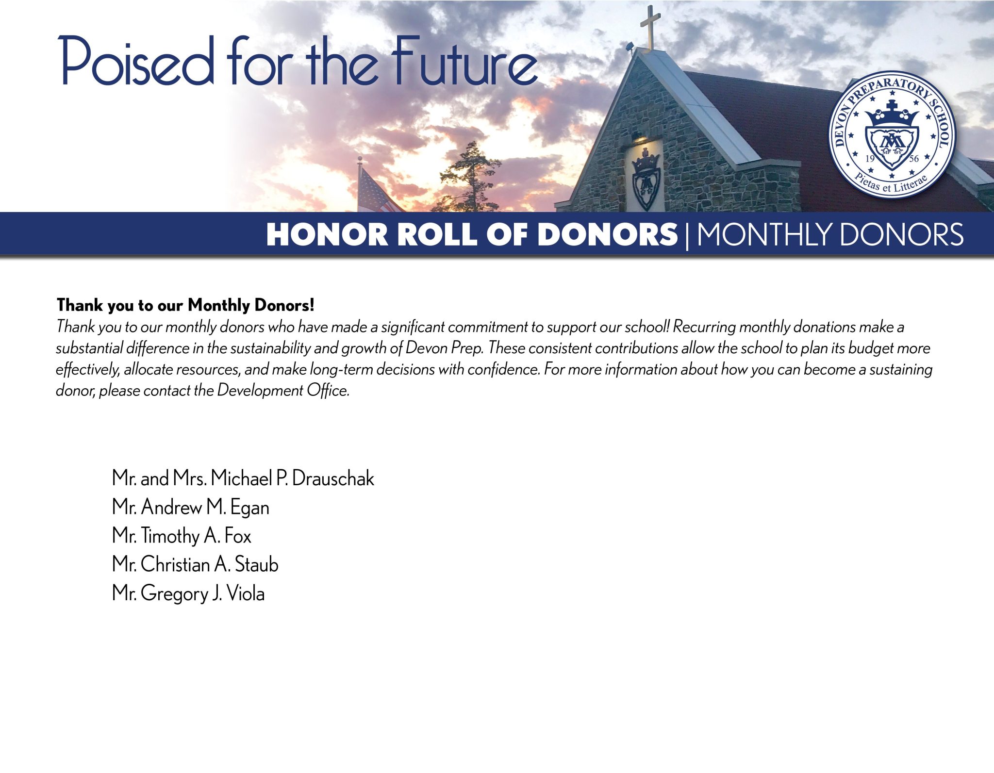 Monthly Donors - Devon Preparatory School